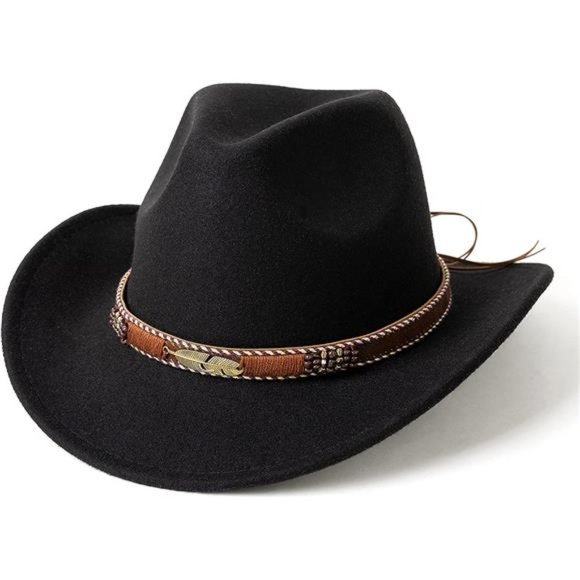 Accessories | Western Cowboy Hat Wide Brim Outdoor Fedora Hat A Black ...